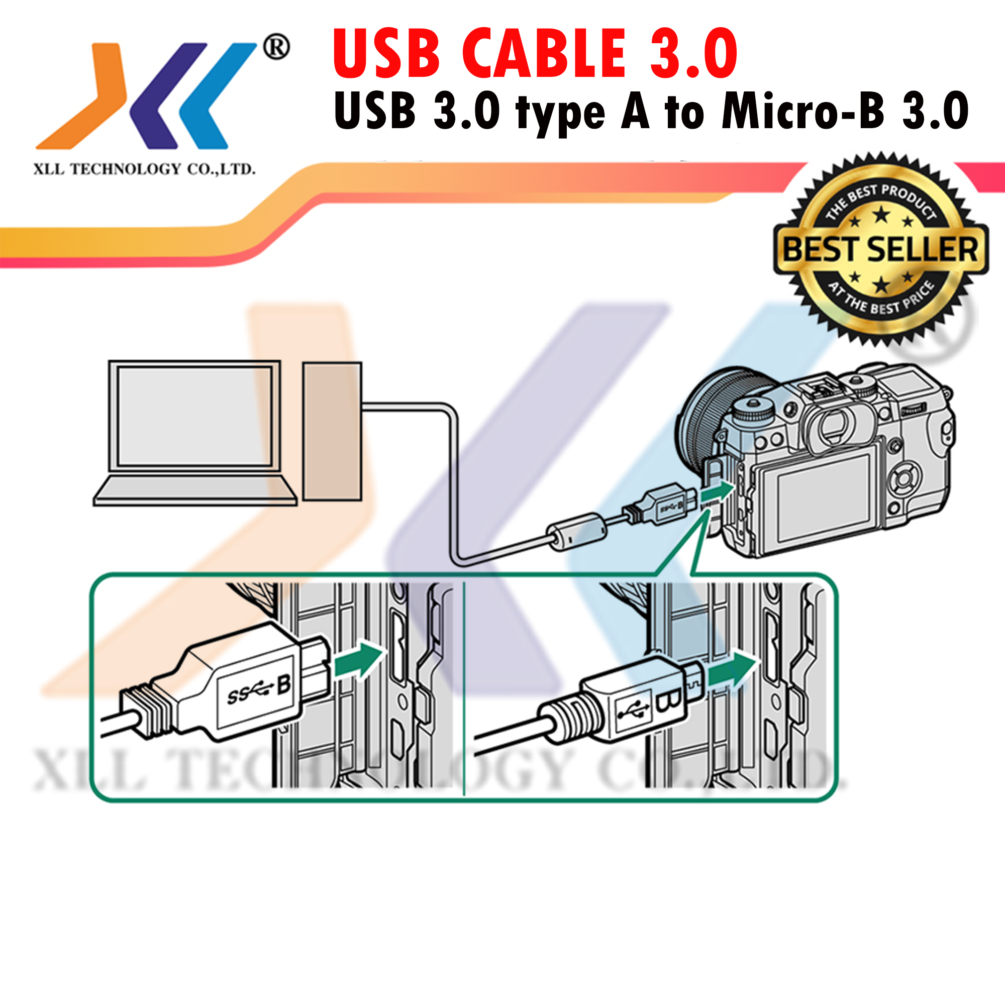 สาย USB 3.0 type A ตัวผู้ - USB Micro-B 3.0 ตัวผู้ ความยาว 1.5 เมตร - XLL Technology