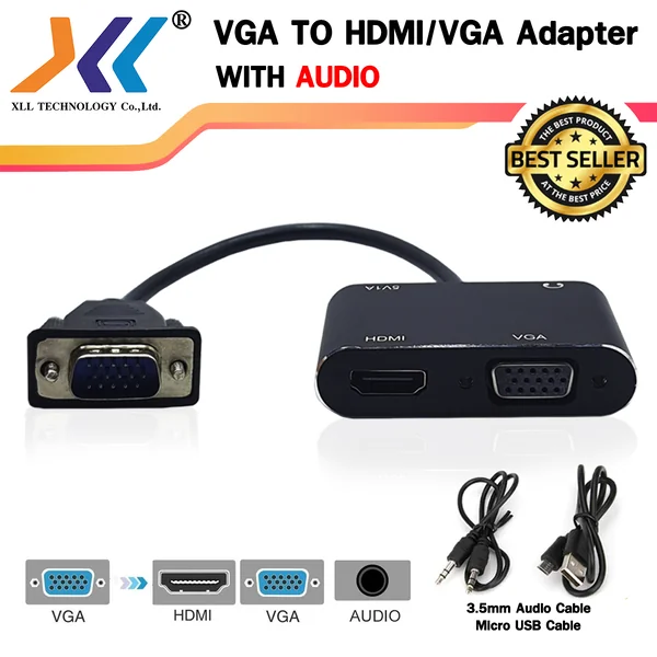 VGA to HDMI / VGA Adapter with Audio - XLL Technology