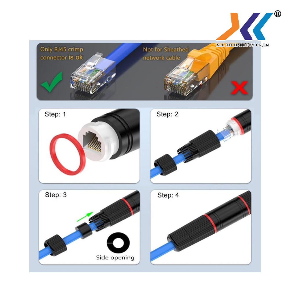 XLL หัวต่อ RJ45 CAT5e CAT6 กันน้ำ กันฝุ่น IP67 RJ45 Ethernet Waterproof Connector LAN Network ...
