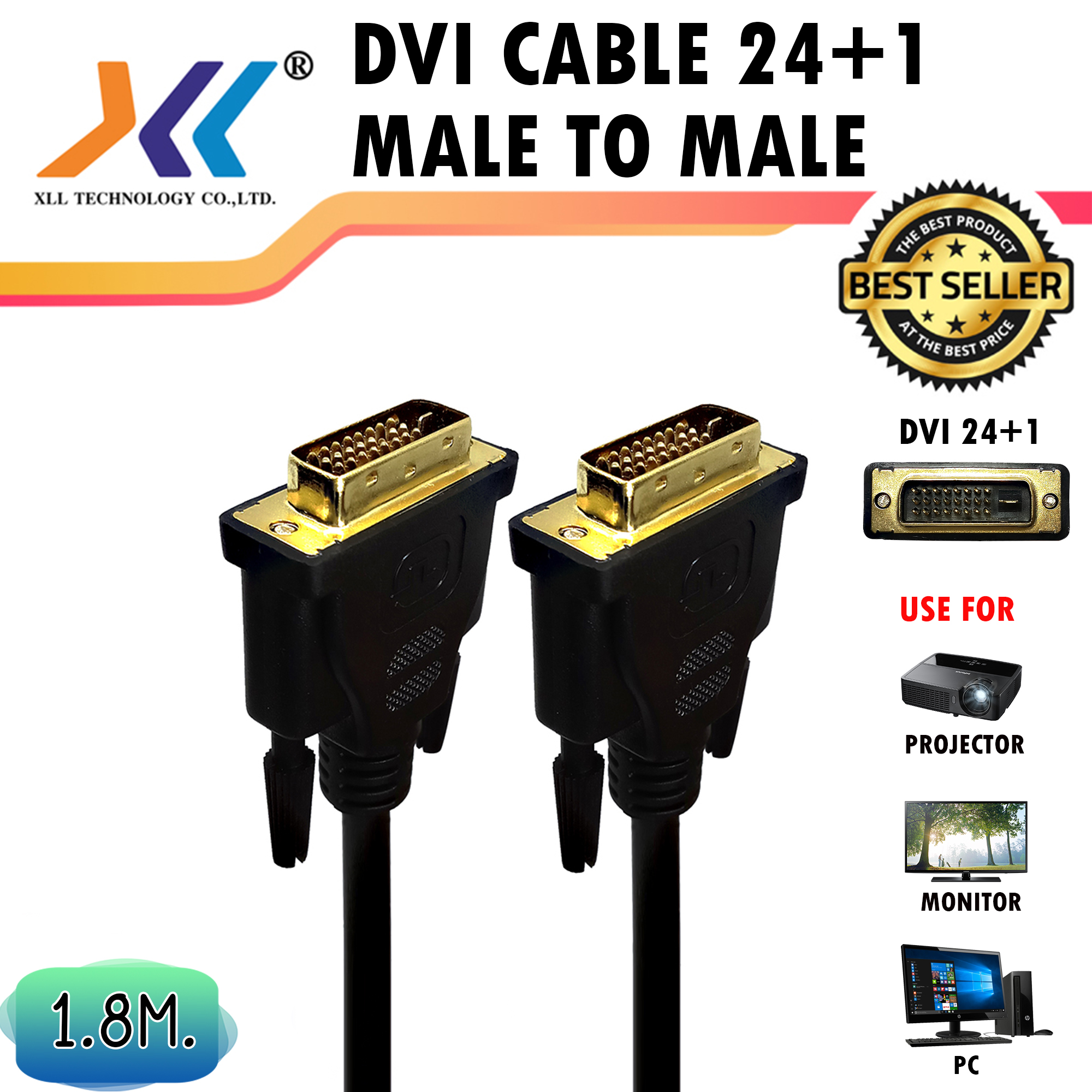 VGA6009 สาย DVI 24+1 (Male) to DVI 24+1 (Male) ยาว 1.8 เมตร สีดำ - XLL Technology